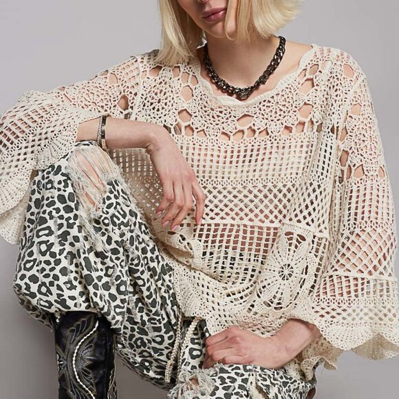 Tops | The Crissa Round Neck Crochet Patterned Long Sleeve By Pol ...